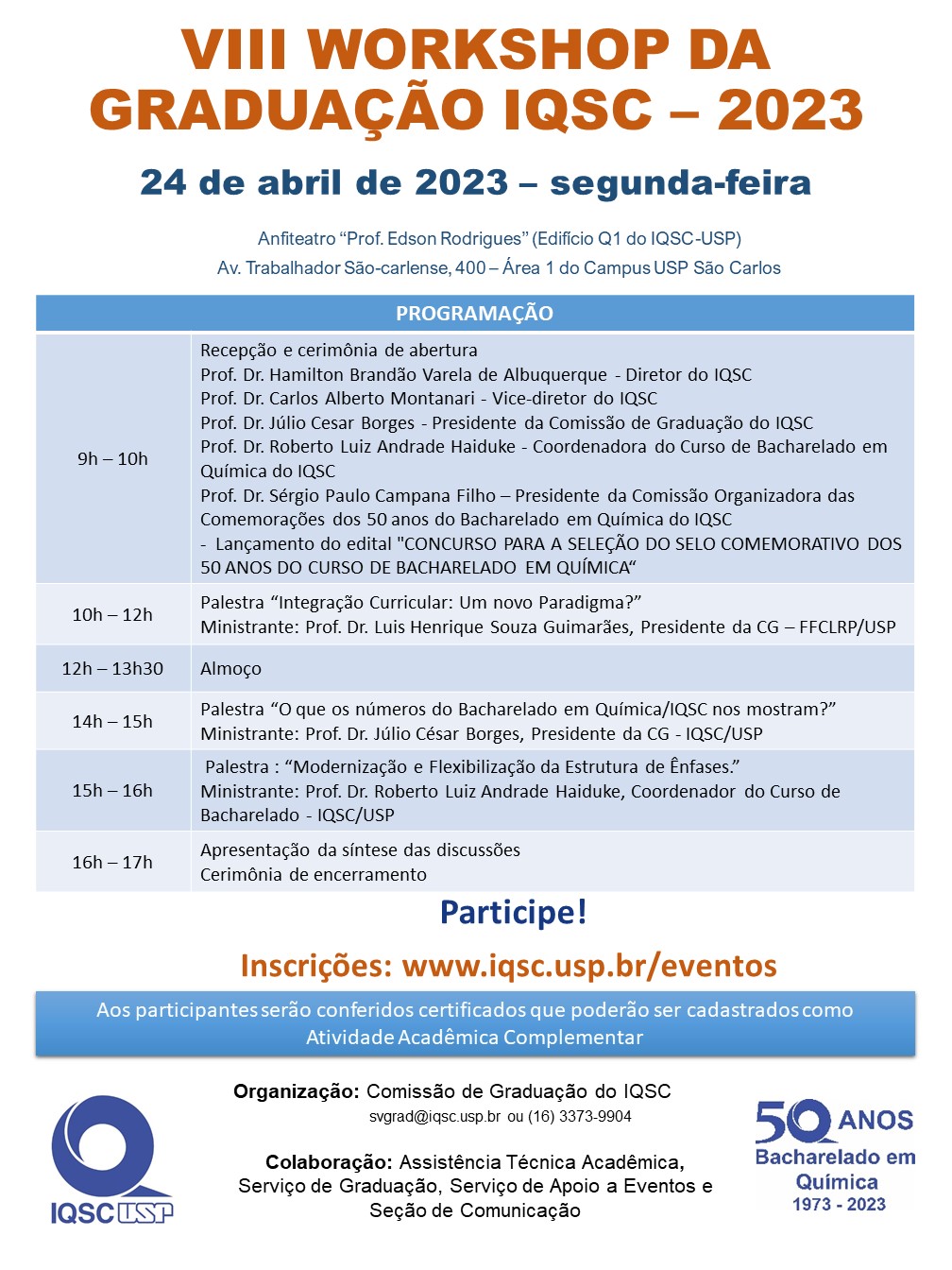 Edição 2023 do Workshop da Graduação do IQSC-USP discutirá novos ...